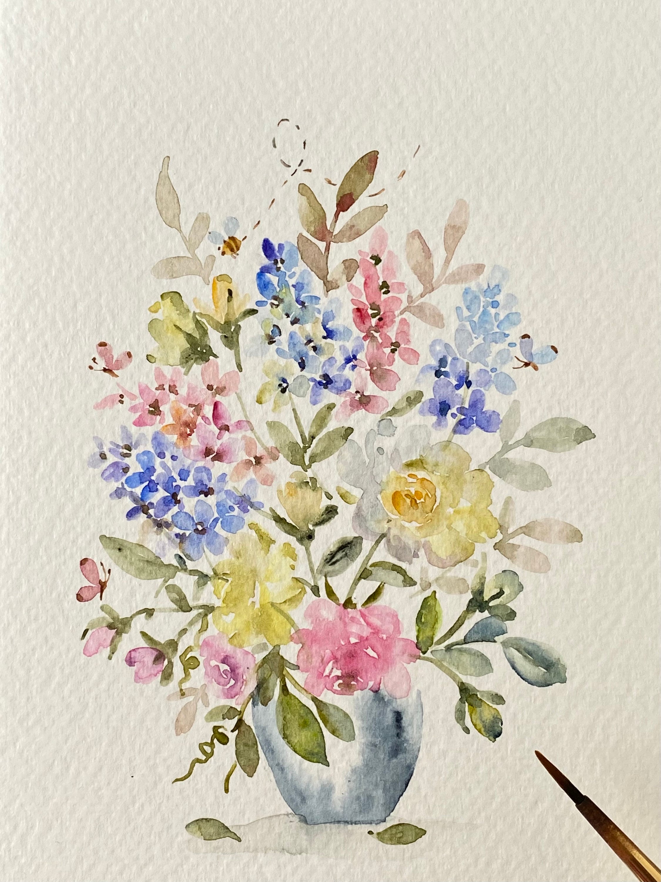 Spring Flowers Bouquet, Original Hand Painted, Wall Decor, Watercolour ...