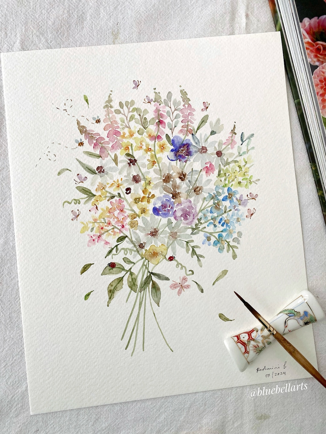 Spring Flower Bouquet, Original Hand Painted, Watercolour Art, Not a ...