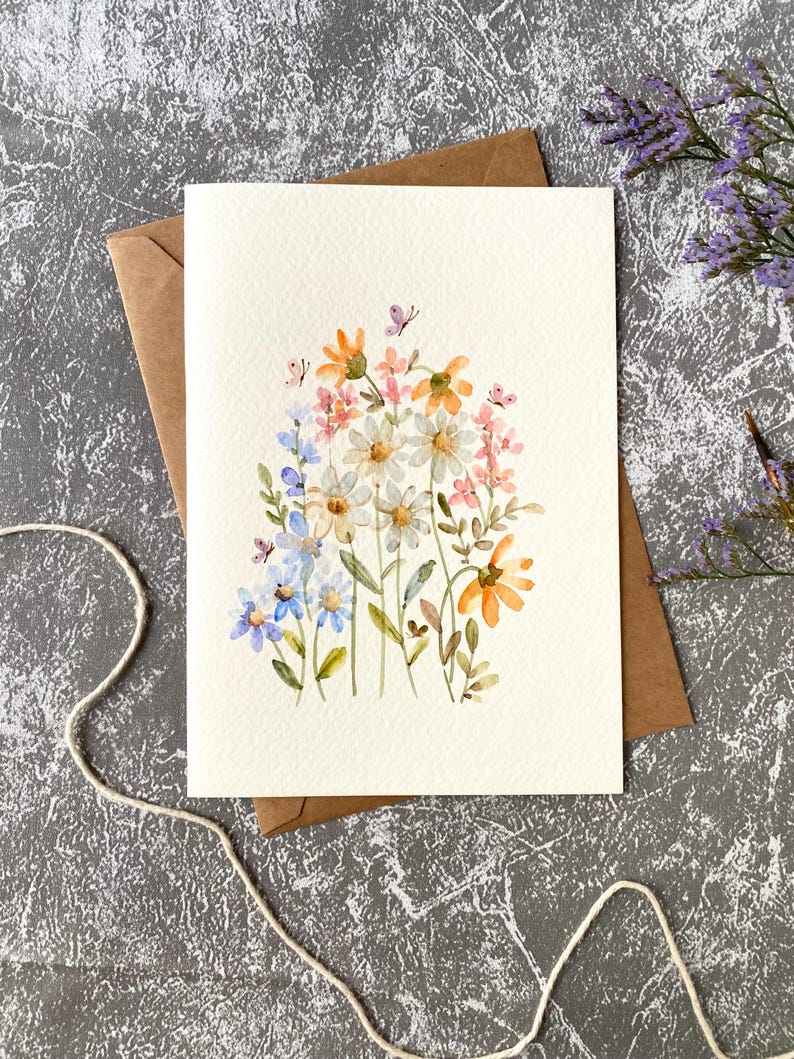 Flower Garden Card, Watercolor Greeting Card, Original Watercolor ...