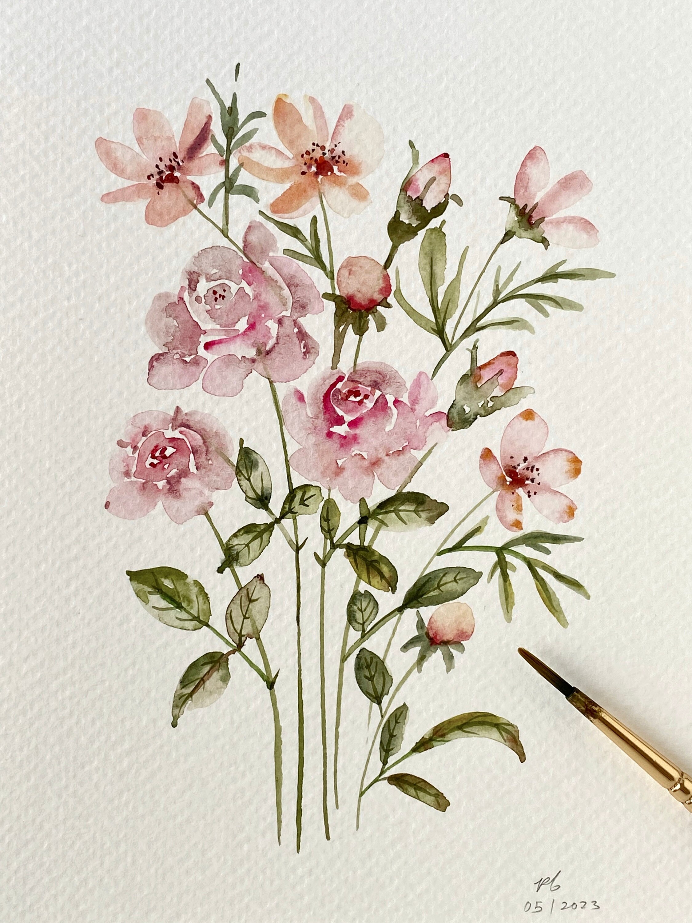 Happy Spring Roses, Original Hand Painted, Wall Decor, Watercolour Art ...