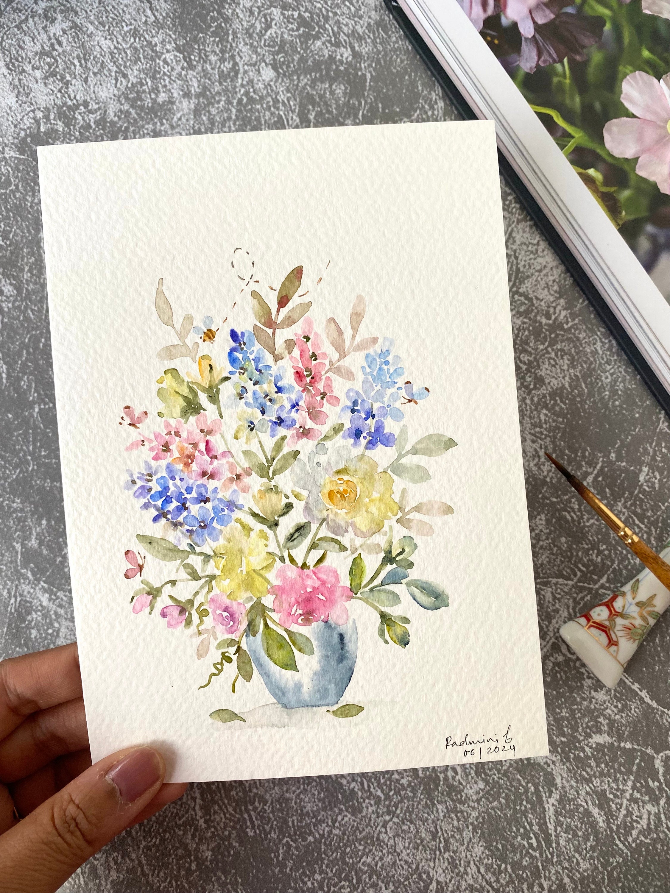 Spring Flowers Bouquet, Original Hand Painted, Wall Decor, Watercolour ...