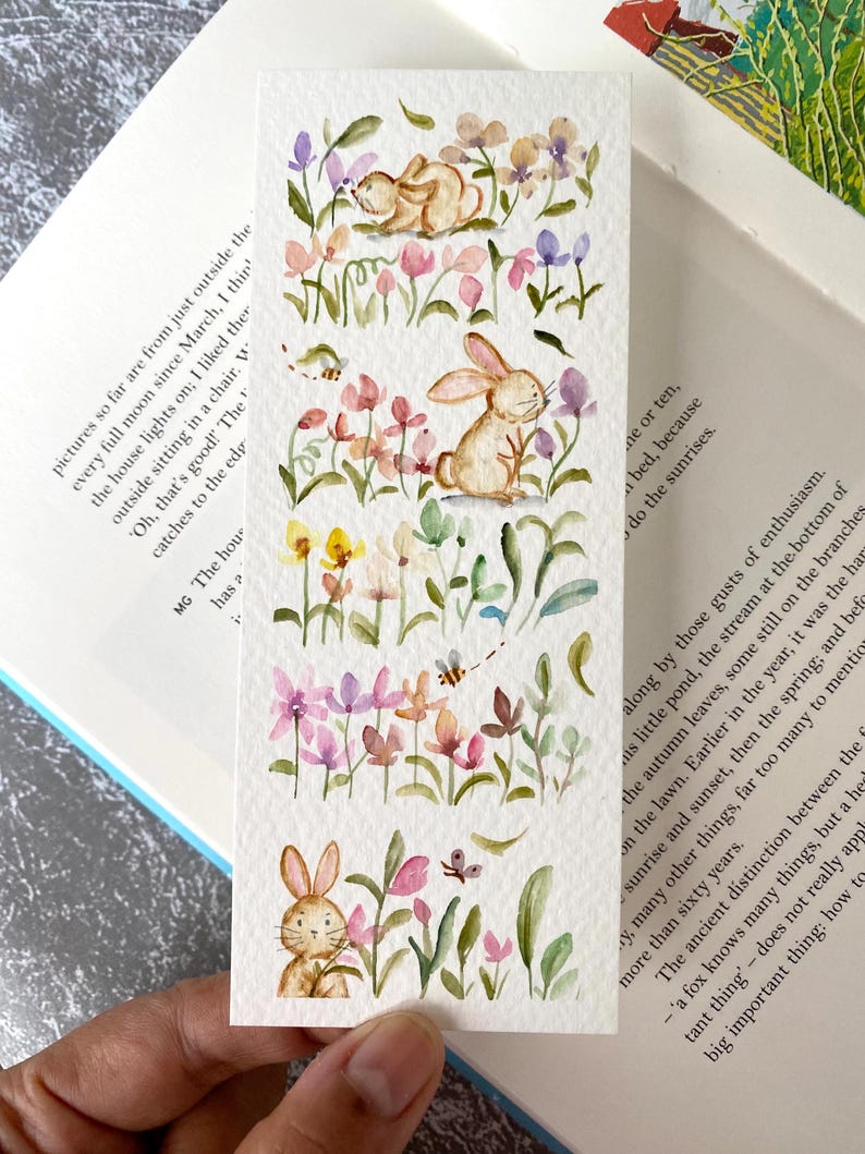 Garden and Bunny Bookmarks, Original Watercolor Painting, Set of 2 ...