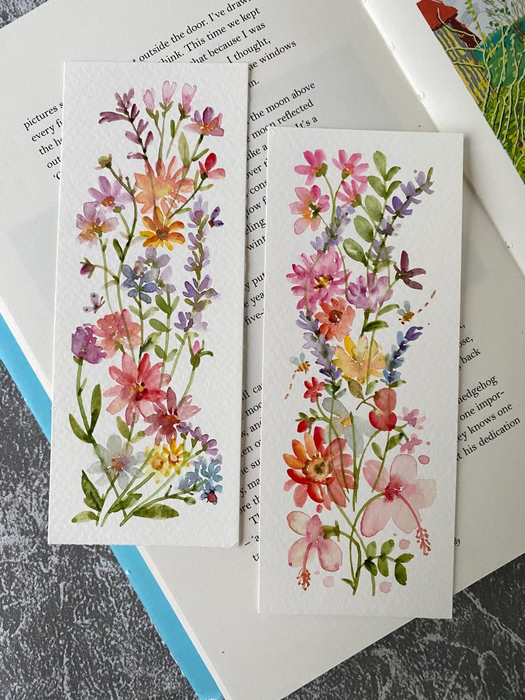 Original Floral Watercolor Bookmark Set, Handmade Reader Gift - Etsy