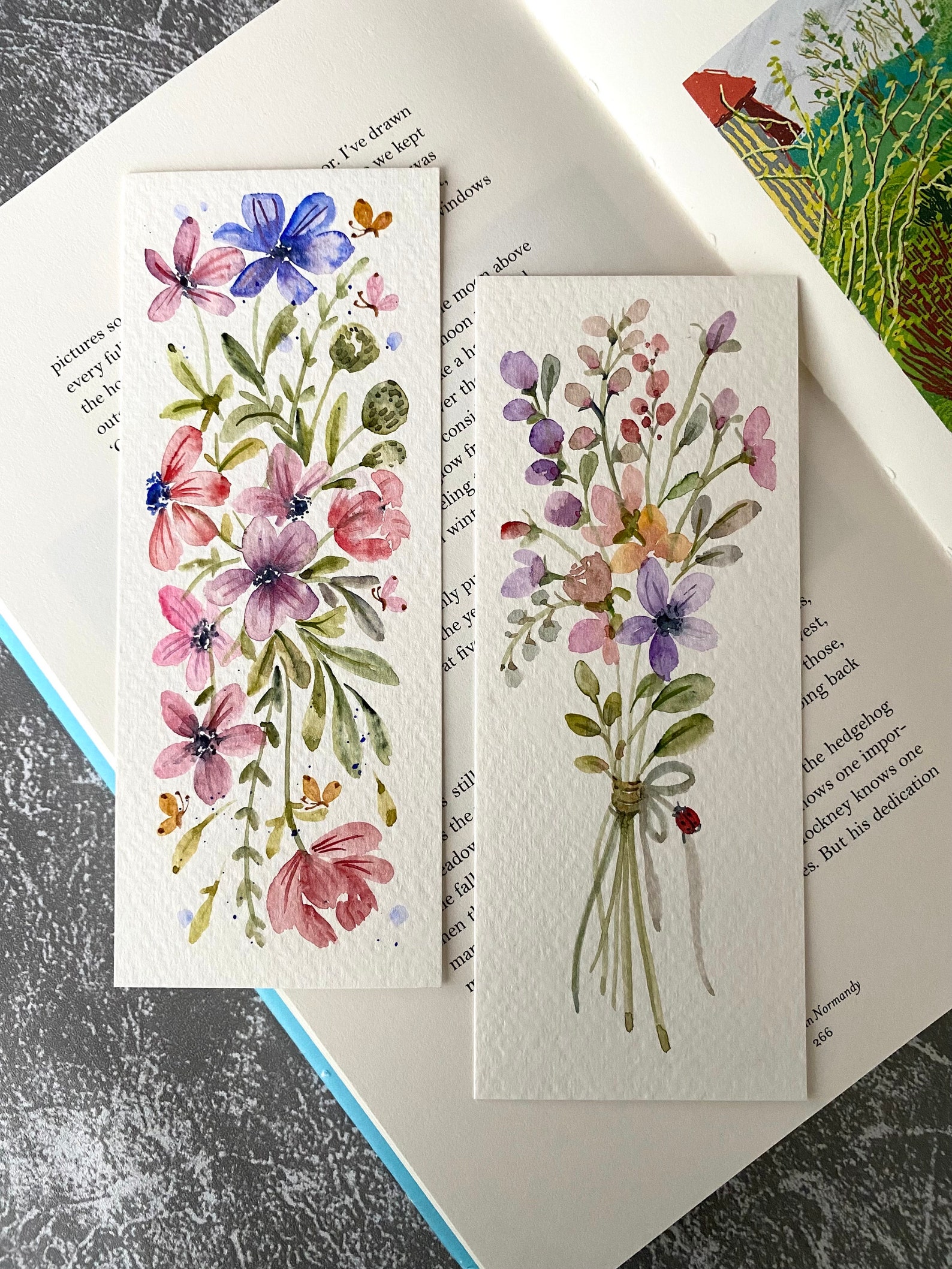 Flower Bouquet Bookmarks, Original Watercolor Painting, Set of 2, Size ...