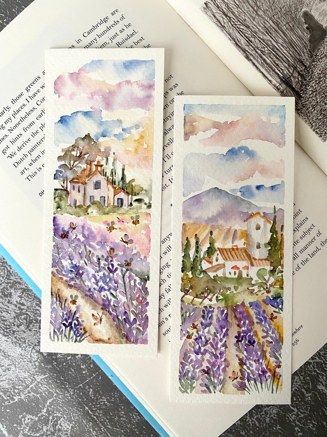 Lavender Garden Bookmarks, Original Watercolor Painting, Set of 2, Size ...