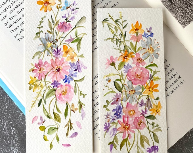 Flower Arrangement Bookmarks, Original Watercolor Painting, Set of 2 ...