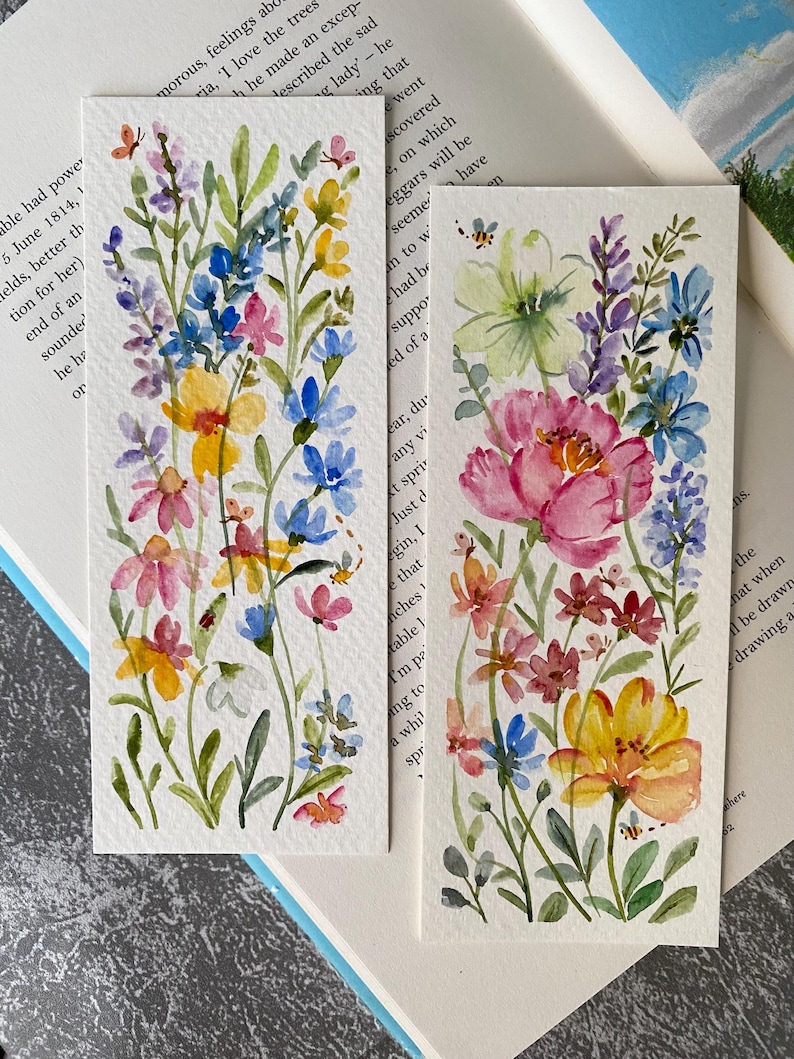 Spring Garden Bookmarks, Original Watercolor Painting, Set of 2, Gift ...