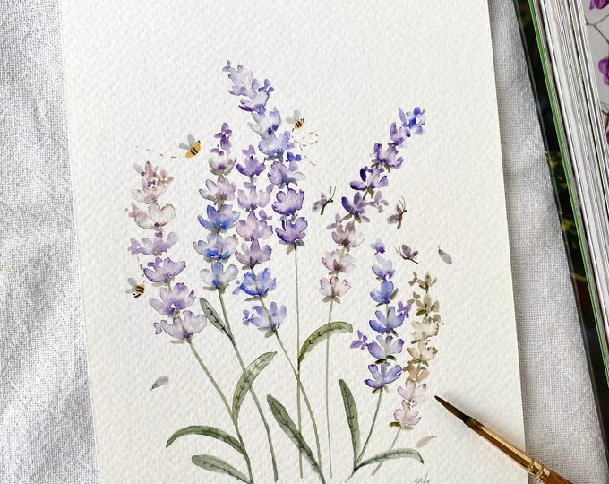 Lavender Garden, Original Hand Painted, Wall Decor, Watercolour Art ...