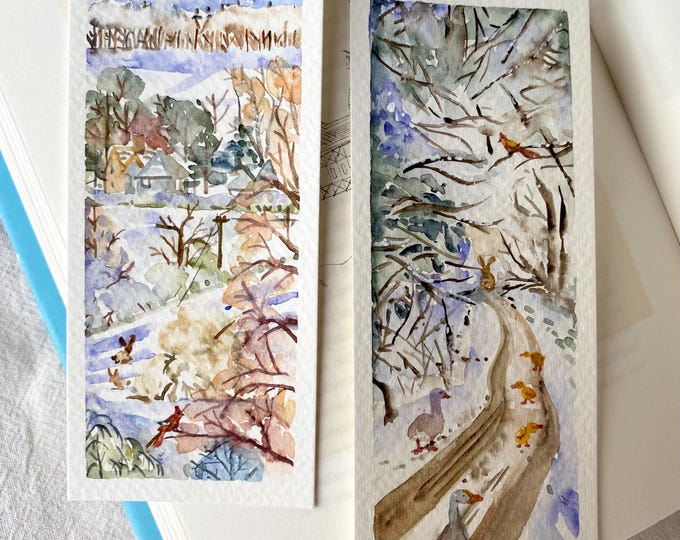 Winter Wonderland Bookmarks, Original Watercolor Painting, Set of 2 ...