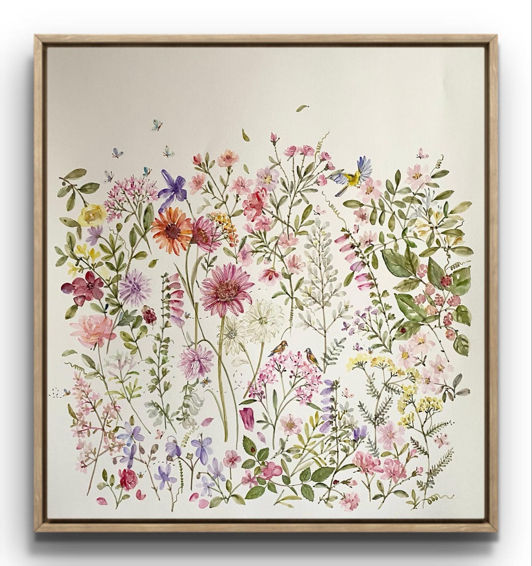 Original Overgrown Garden Watercolor Painting, Floral Botanical Wall ...