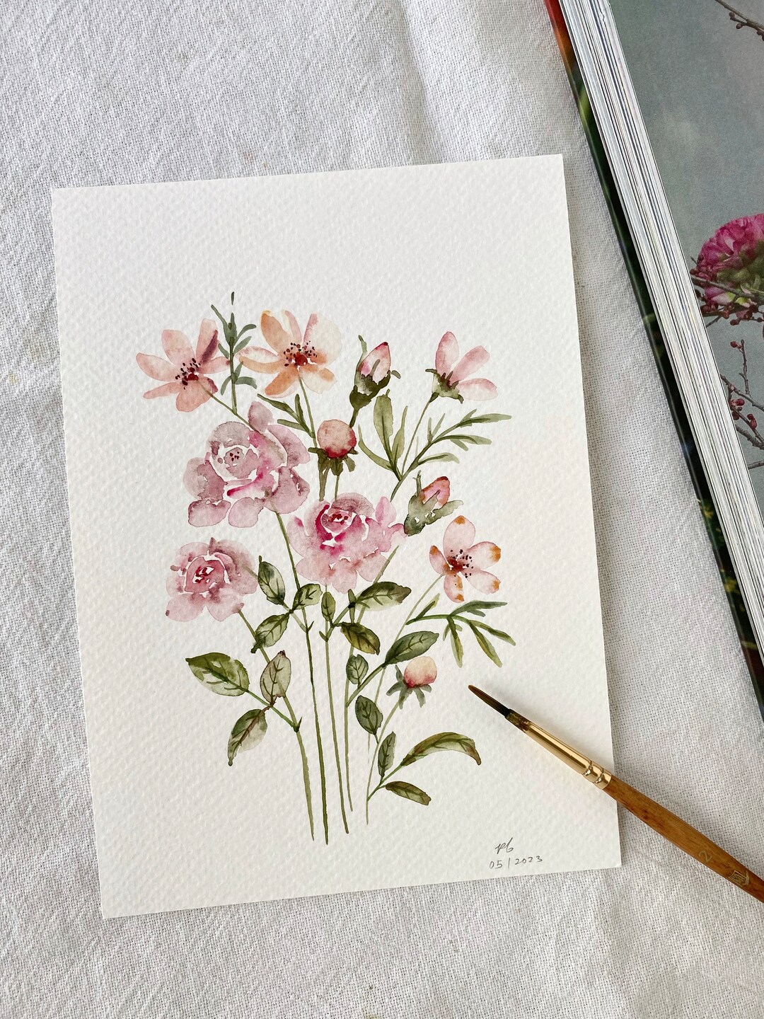 Happy Spring Roses, Original Hand Painted, Wall Decor, Watercolour Art ...