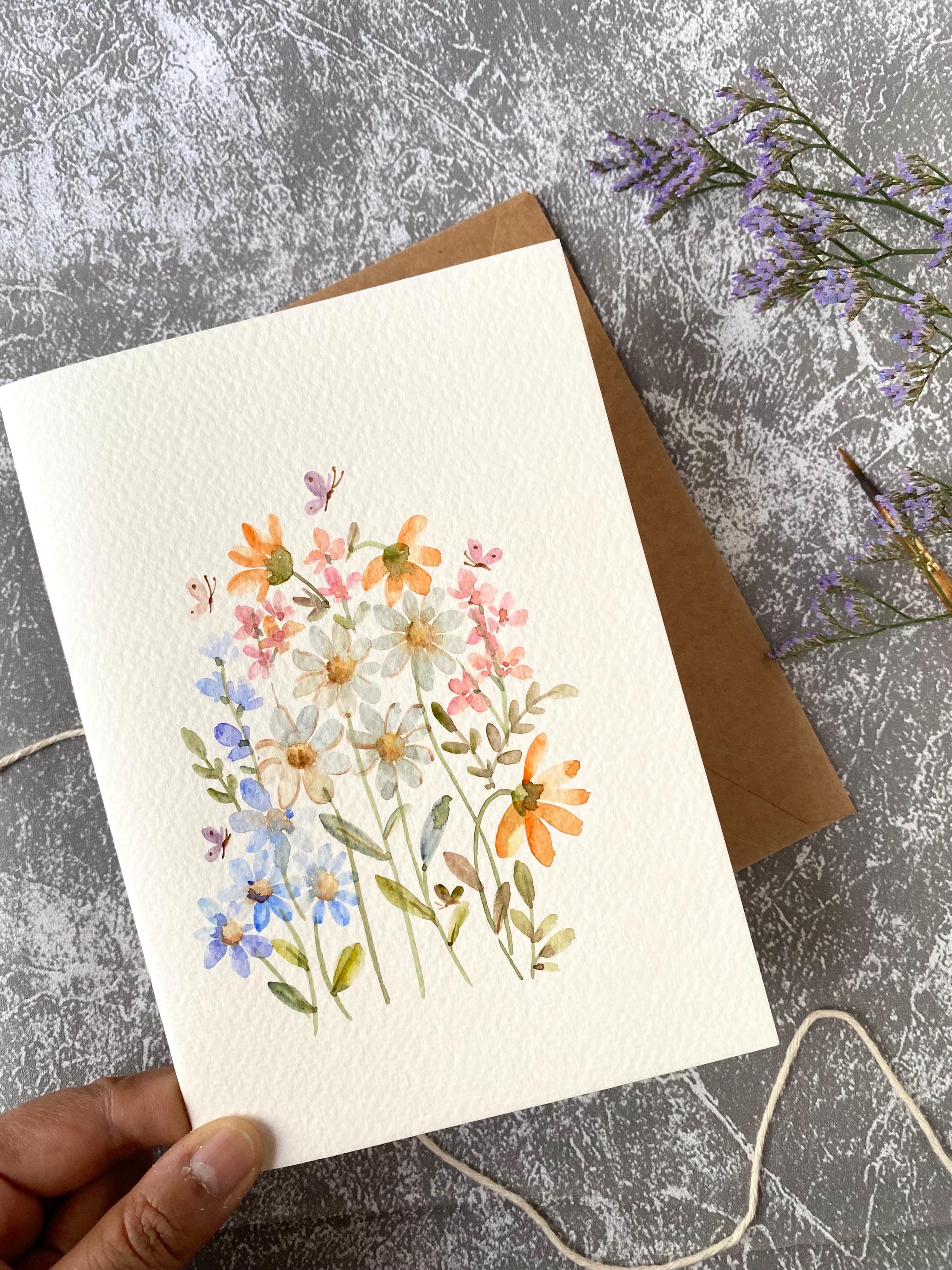 Flower Garden Card, Watercolor Greeting Card, Original Watercolor ...