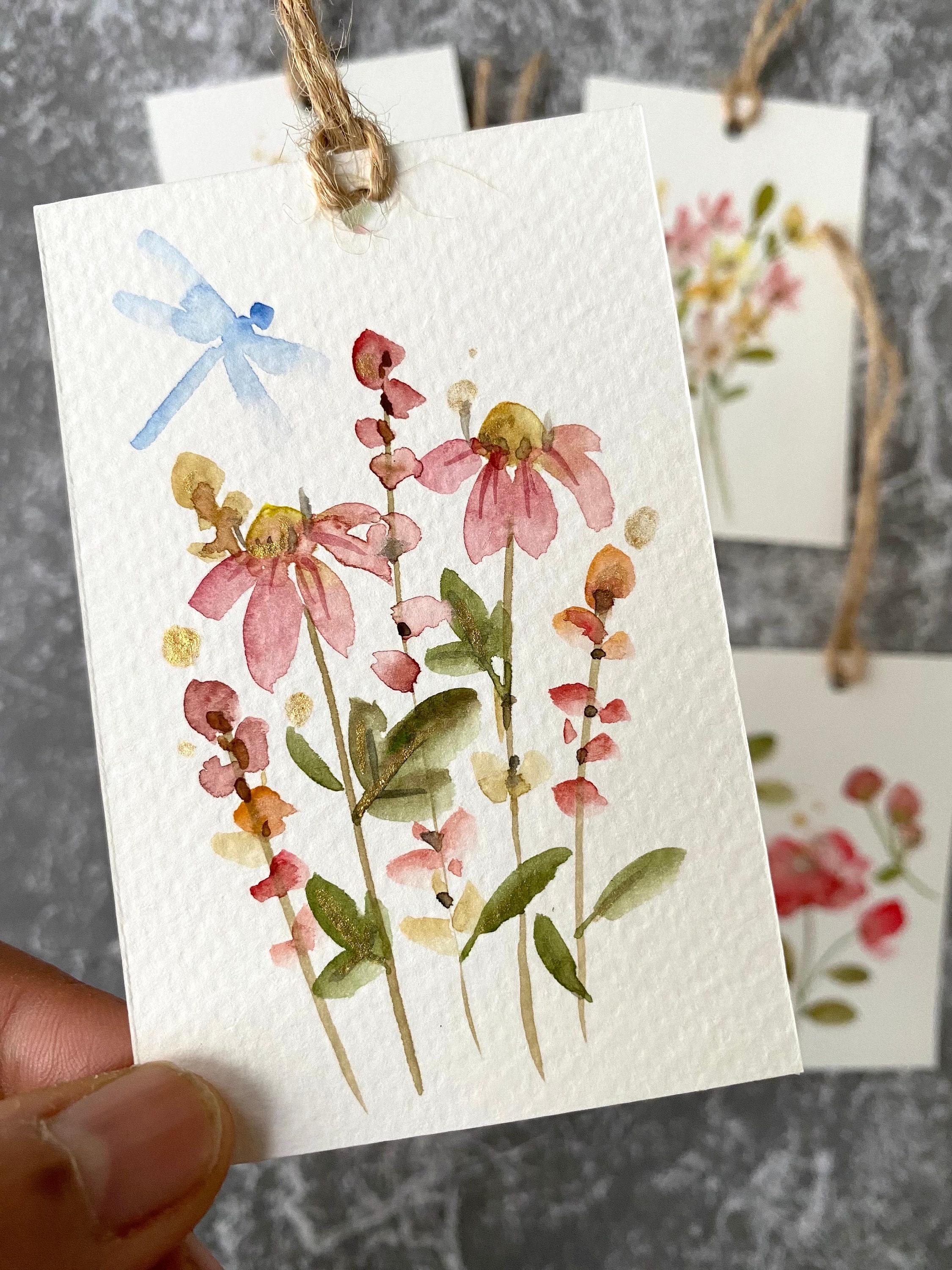 Modern Flower Gift Tags Original Watercolor Painting Set of - Etsy