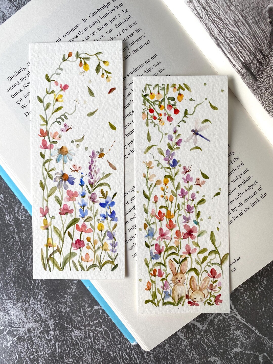 Flower Garden Bookmarks, Original Watercolor Painting, Set of 2, Size 2 ...