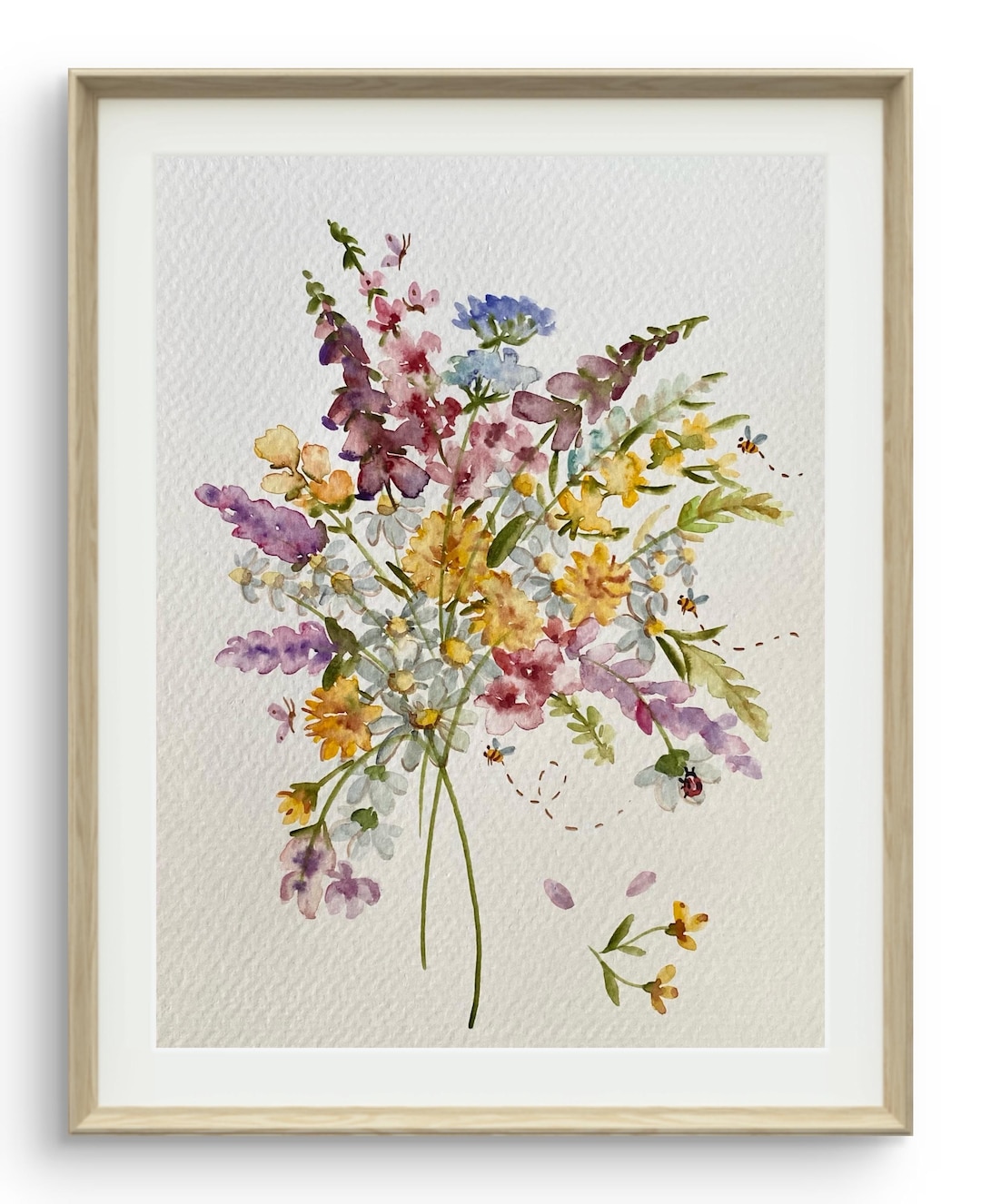 Happy Flower Bunch Watercolor Painting, Original Floral Botanical Art ...