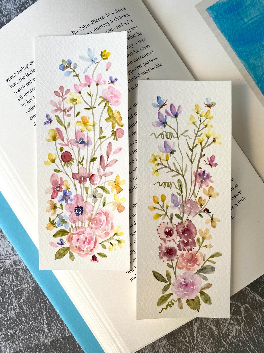 Flower Garden Bookmarks, Original Watercolor Painting, Set of 2, Size 2 ...