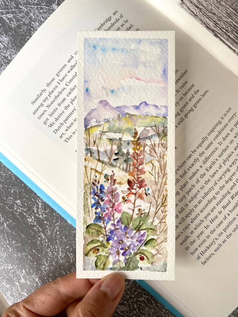 Floral Landscape Bookmarks, Original Watercolor Painting, Set of 2 ...