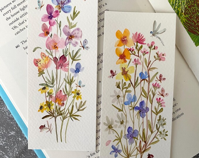 Spring Garden Bookmarks, Original Watercolor Painting, Set of 2, Size 2 ...