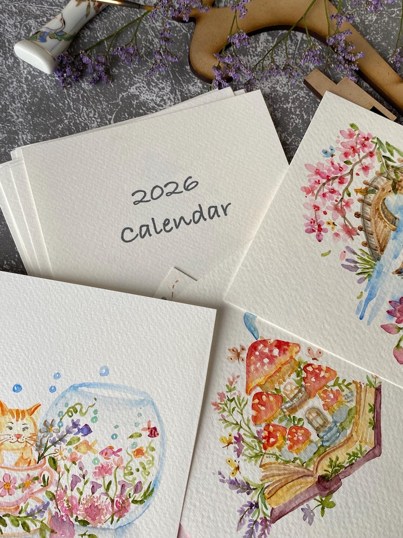 2026 Desk Calendar, Whimsical Floral Print, PRINTED Watercolor Painting ...