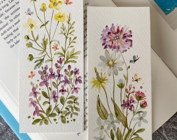 Spring Garden Bookmarks, Original Watercolor Painting, Set of 2, Size 2 ...