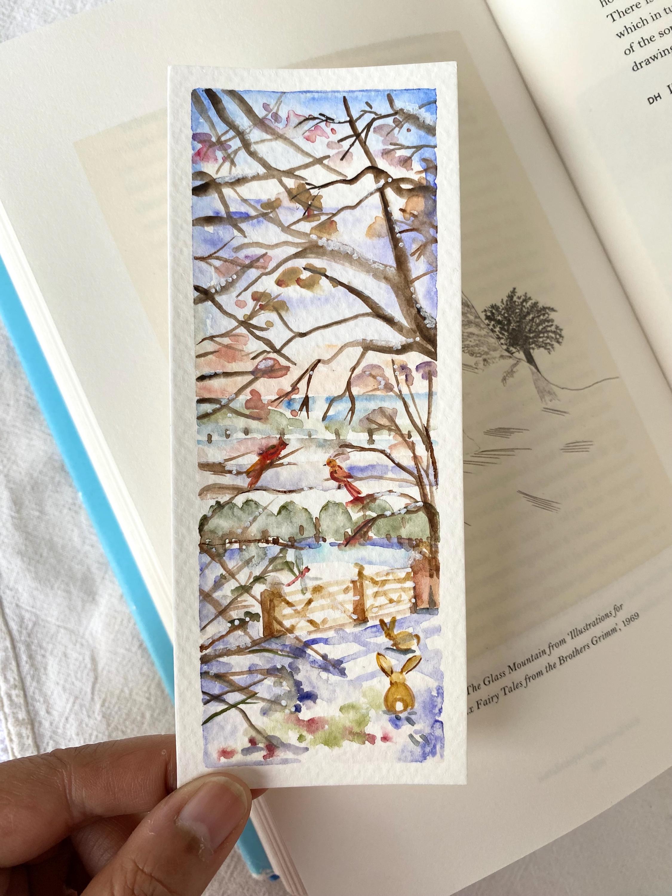 Winter and Telephone Booth Bookmarks, Original Watercolor Painting, Set ...