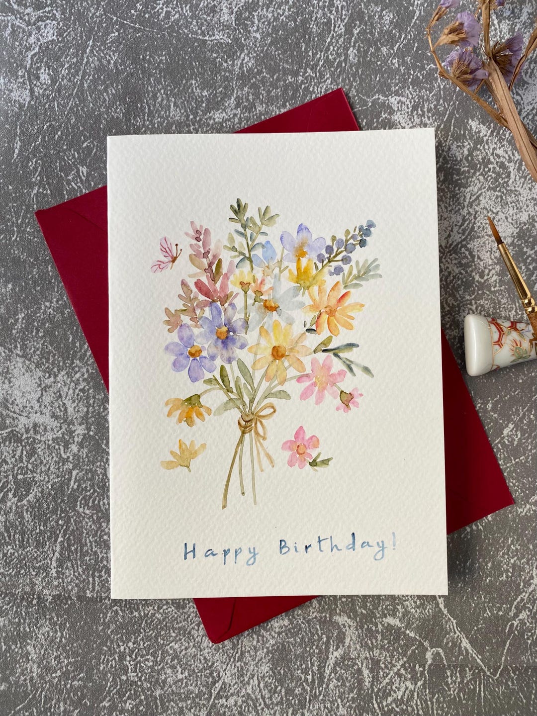 Original Watercolour Greeting Card, Size 5 X 7, Spring Bouquet ...