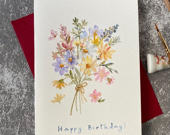 Original Watercolour Greeting Card, Size 5 X 7, Spring Bouquet ...