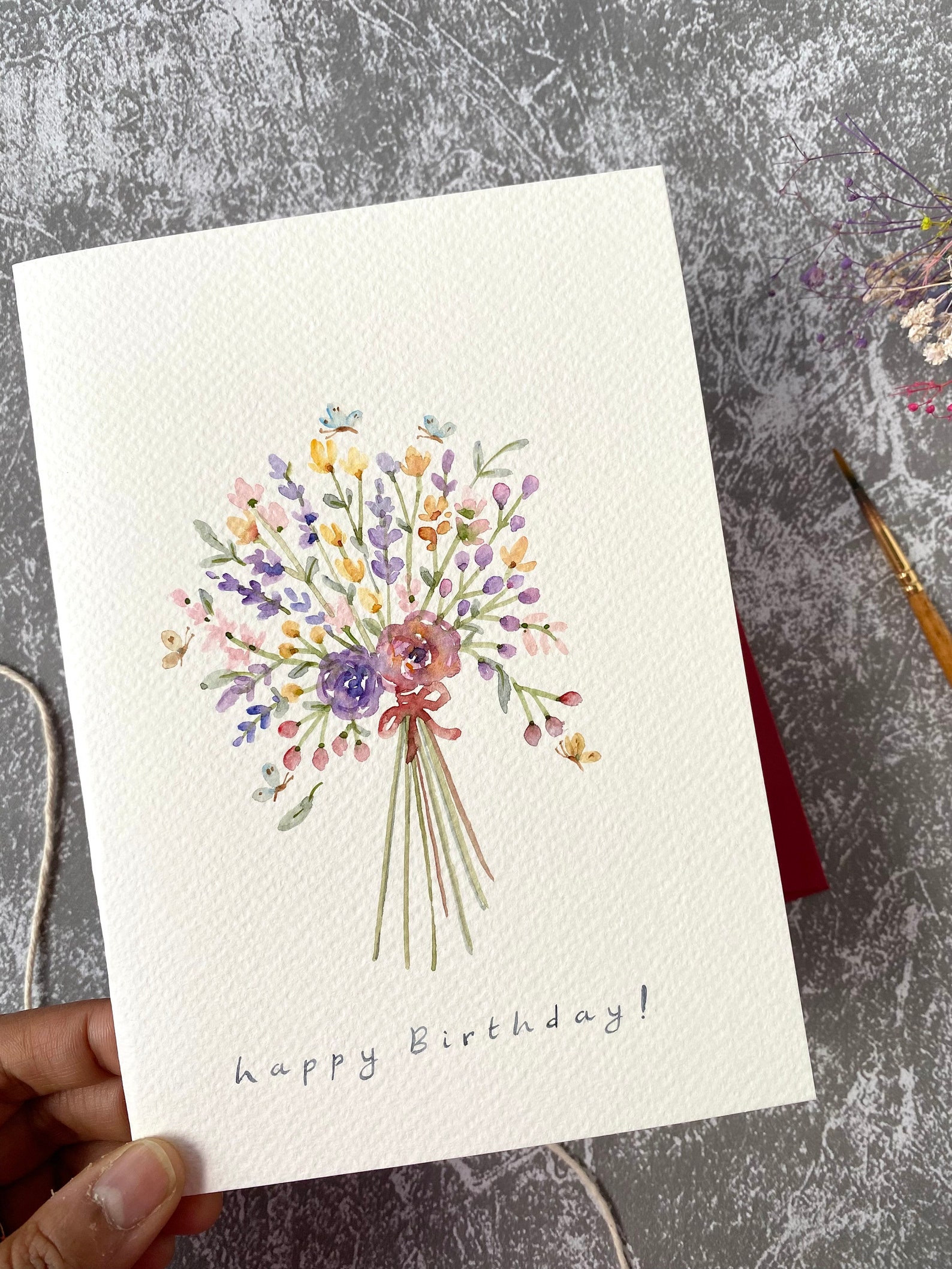 Flower Bouquet Card, Watercolor Greeting Card, Original Watercolor ...