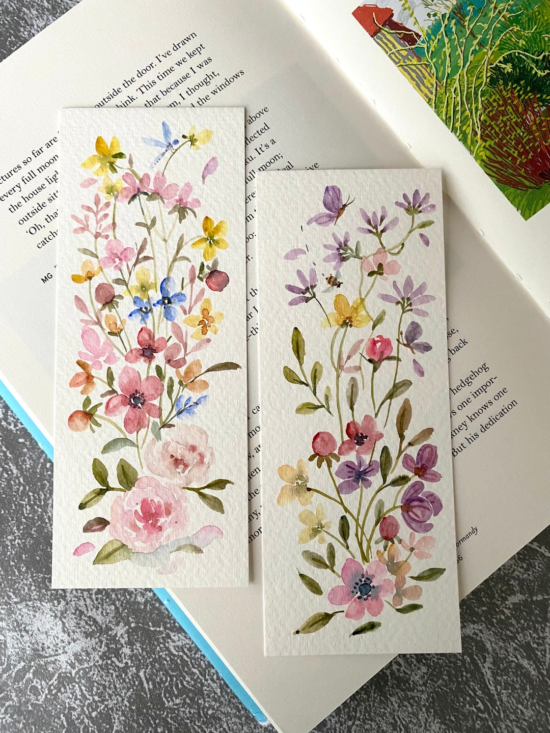 Flower Arrangement Bookmarks, Original Watercolor Painting, Set of 2 ...