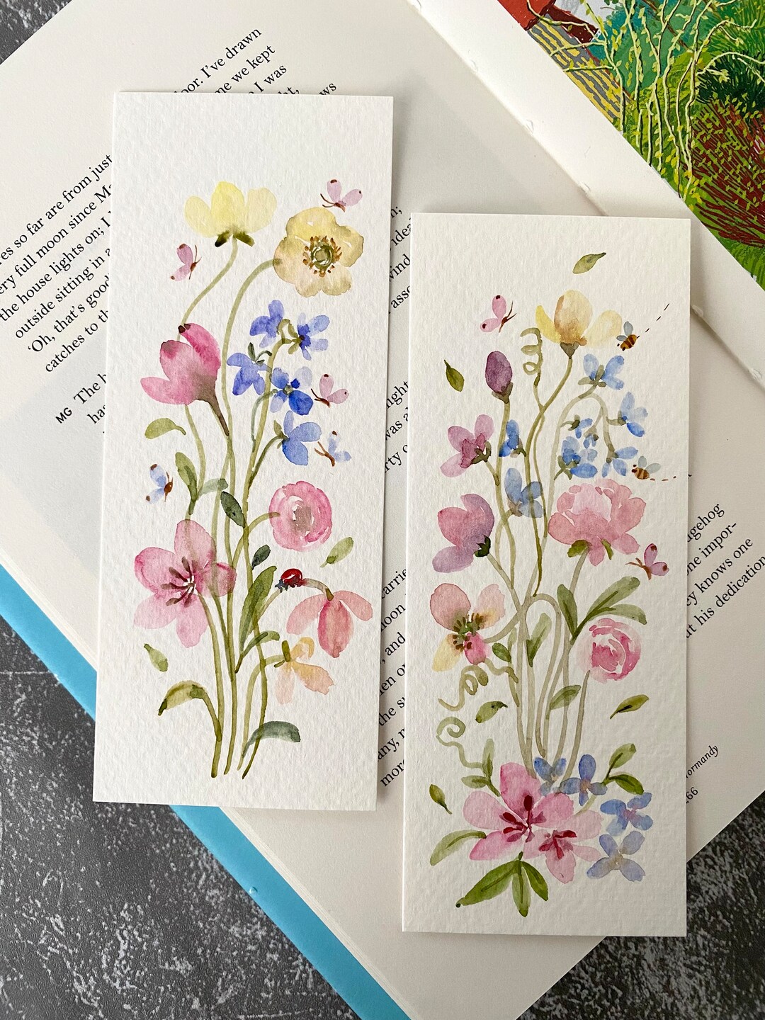 Spring Garden Bookmarks, Original Watercolor Painting, Set of 2, Size 2 ...