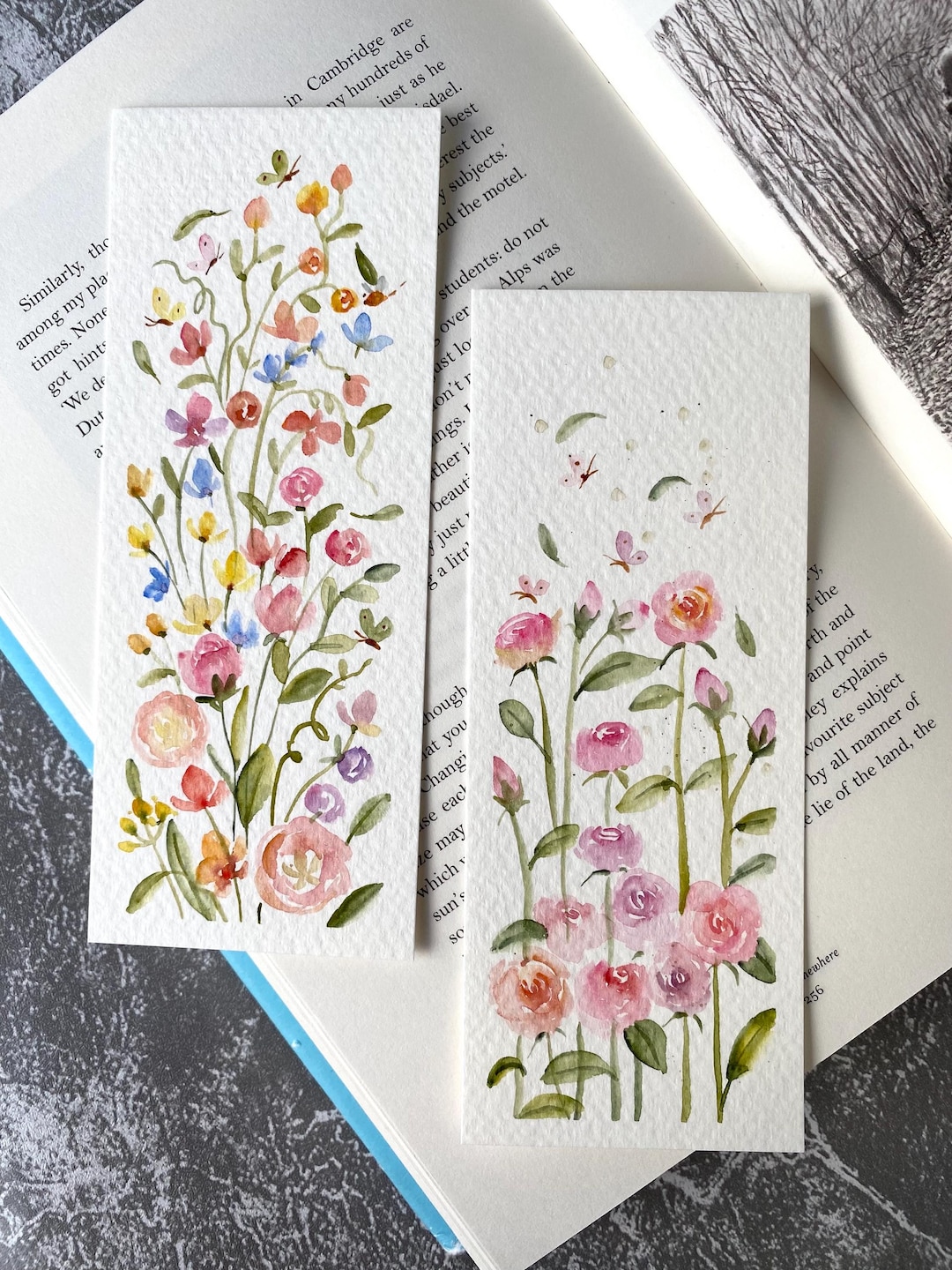 Rose Garden Bookmarks, Original Watercolor Painting, Set of 2, Size 2 ...