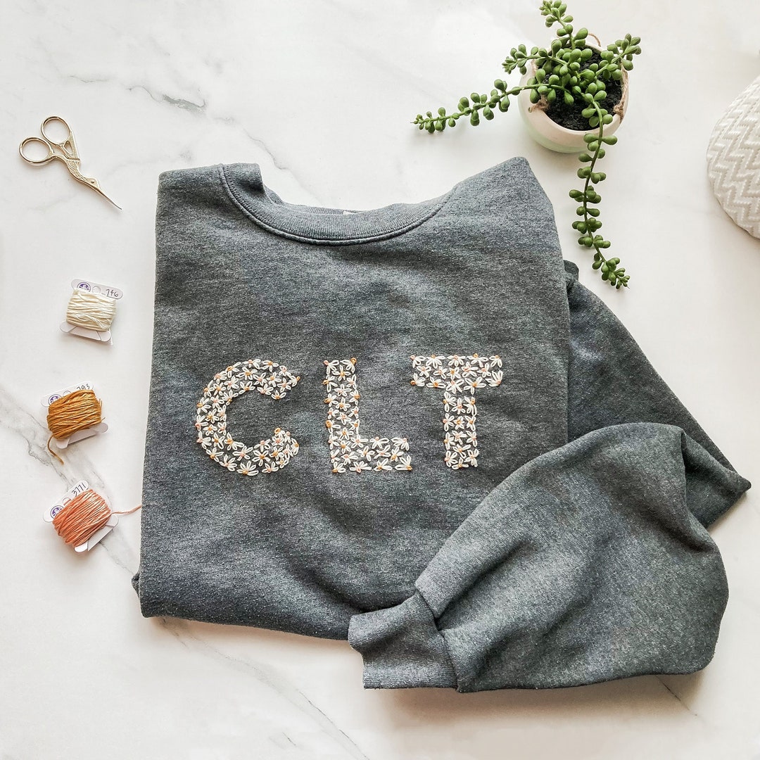 Charlotte NC Sweater, Custom CLT Hand-embroidered Sweater, Hand ...