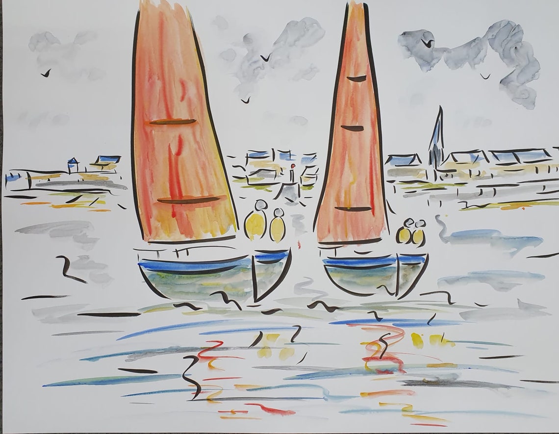 Aquarelles Départ de la Route du Rhum | Etsy Aquarelles Départ de la Route du Rhum | Etsy