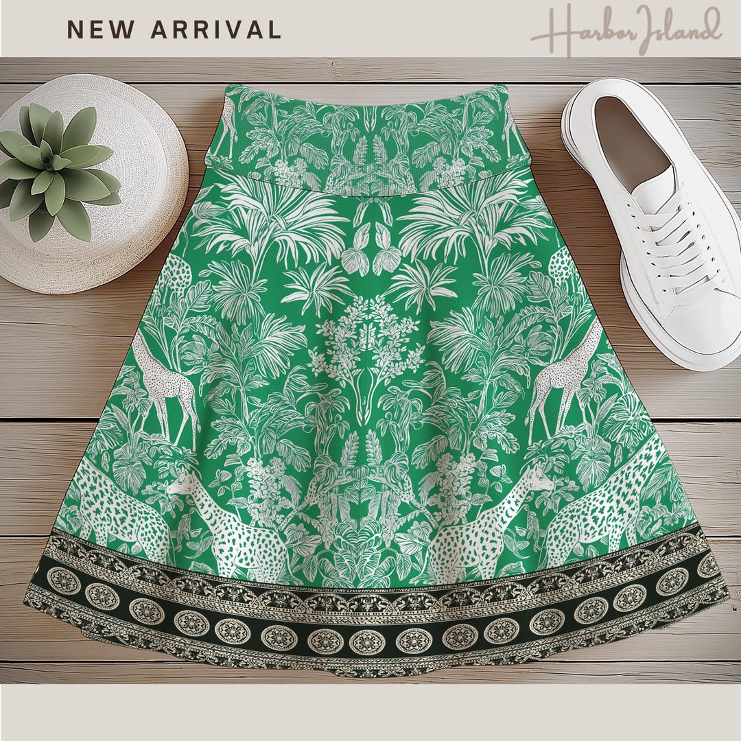 Green Safari Print Skirt - Women's Boho Skirt, Animal Pattern, Fashion ...