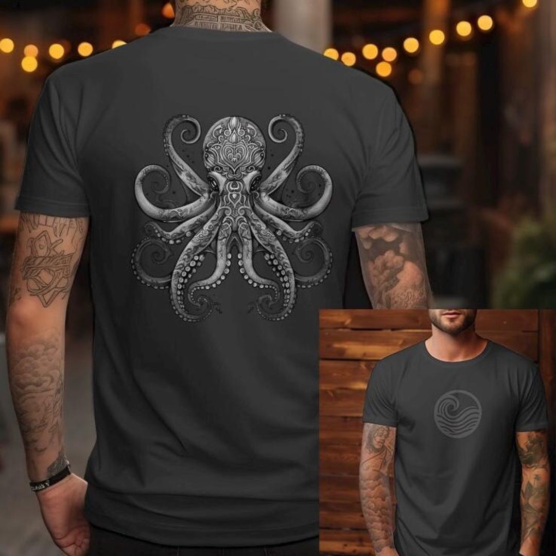 Octopus Graphic Tee - Intricate Sea Creature Design, Urban Style - Men ...