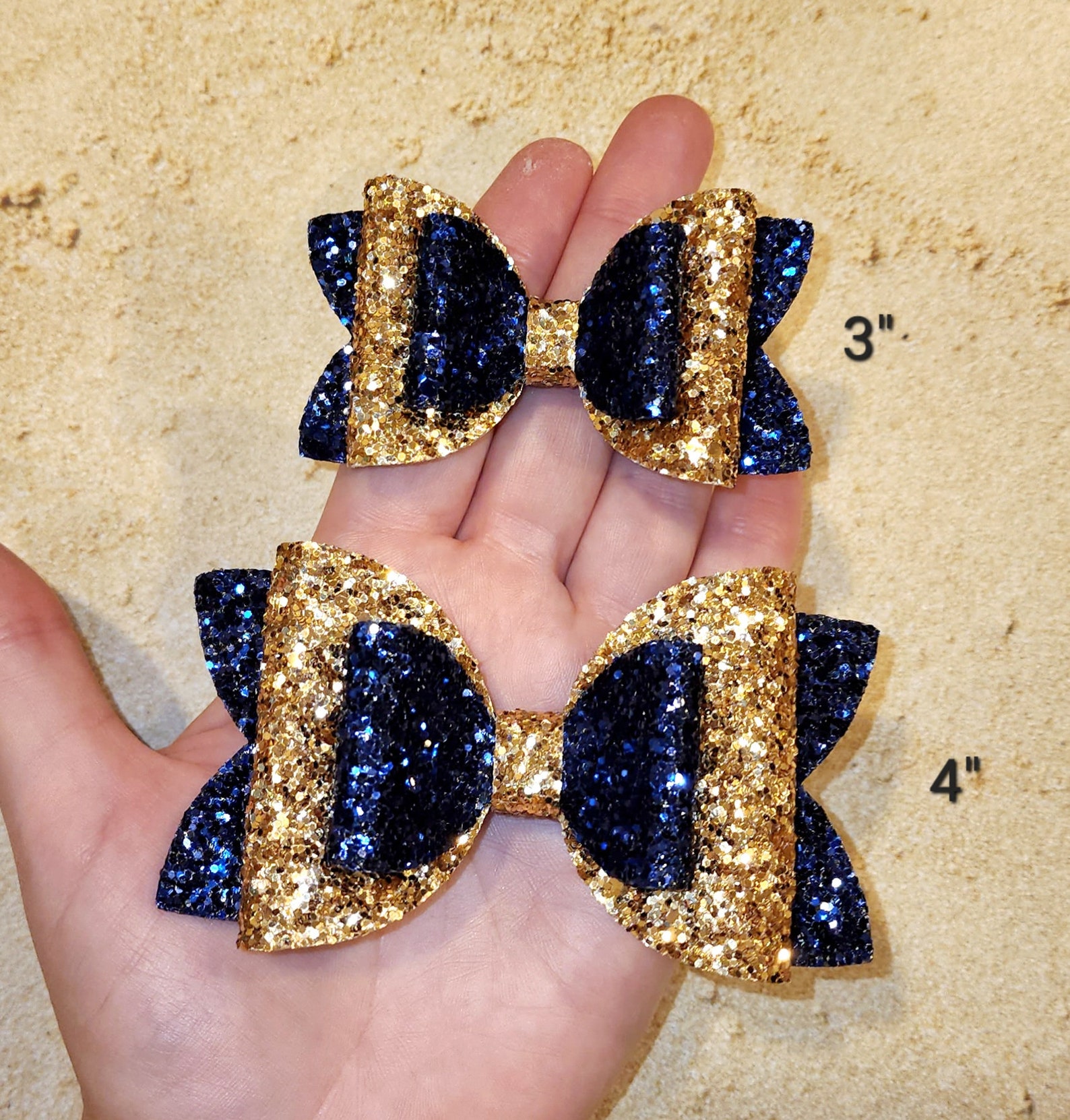 Girls Hair Bow, Navy Blue and Gold Bow, Girls Christmas Dress Bow ...