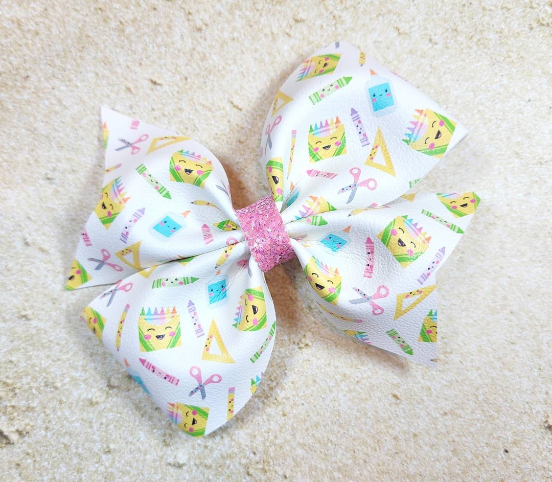 School Bow, Pastel Rainbow Clip, Pink Pencil, Crayon Bow, Back to ...