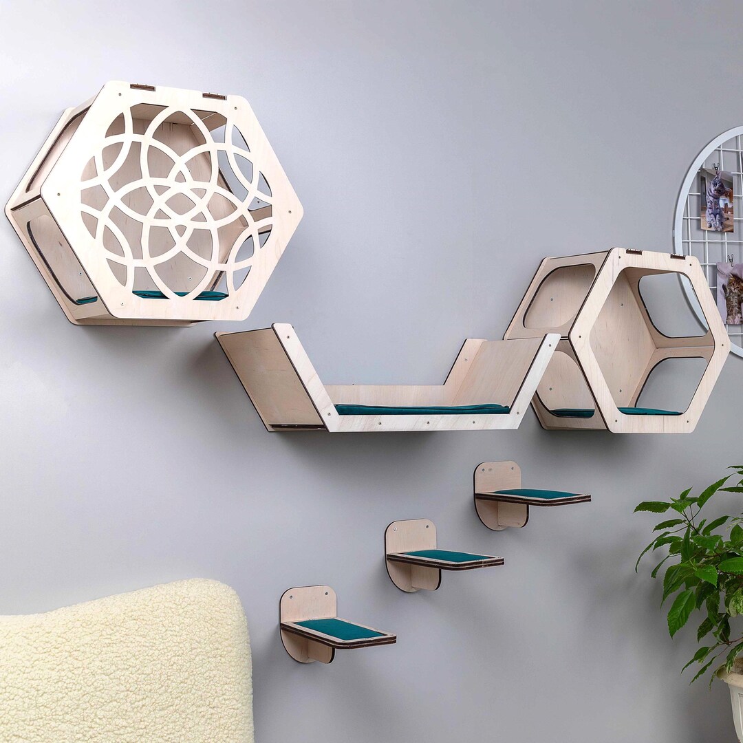 Cat Wall Furniture Hexagon Cat Shelves Wall Mounted Cat Bed Cat ...