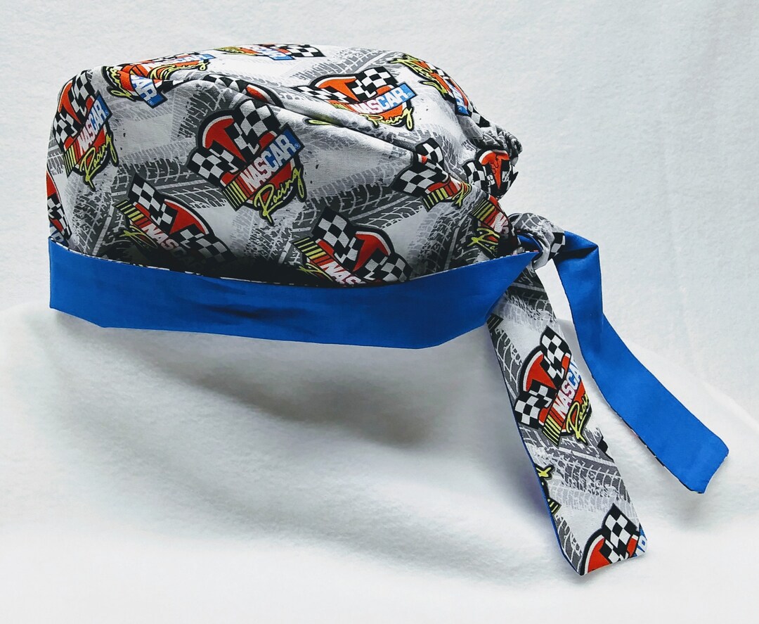 Surgical Scrub Cap Made From Licensed NASCAR Fabric white, Orange, Blue ...