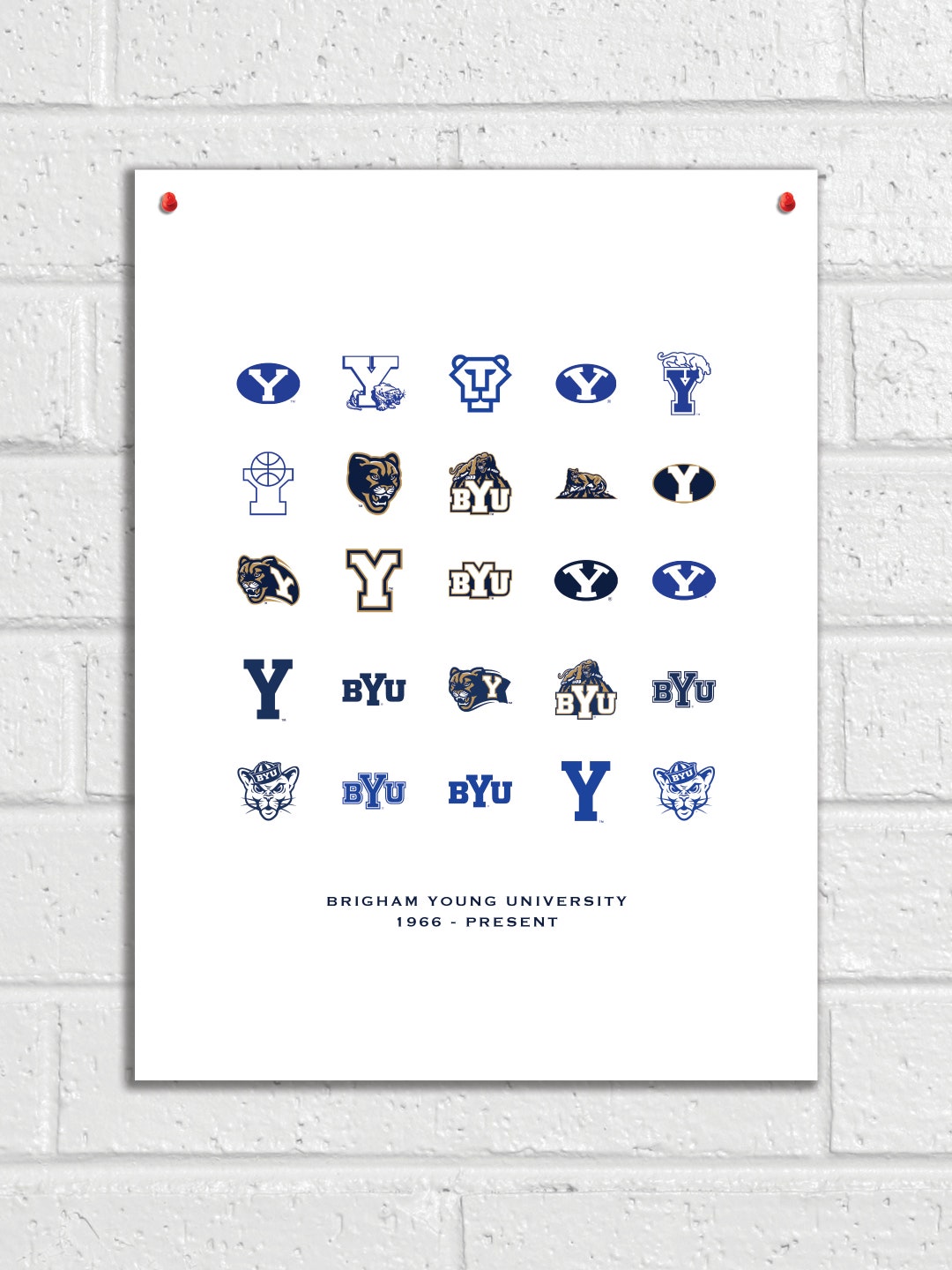 BYU Brigham Young Logos Throughout Time Poster Royal Blue Wall Art Print Minimalist Office Wall ...