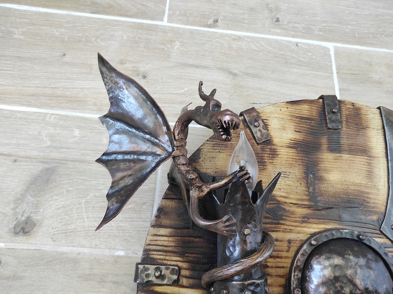 Handmade Dragon Shield Sconce: Medieval Castle Wall Lamp - Etsy