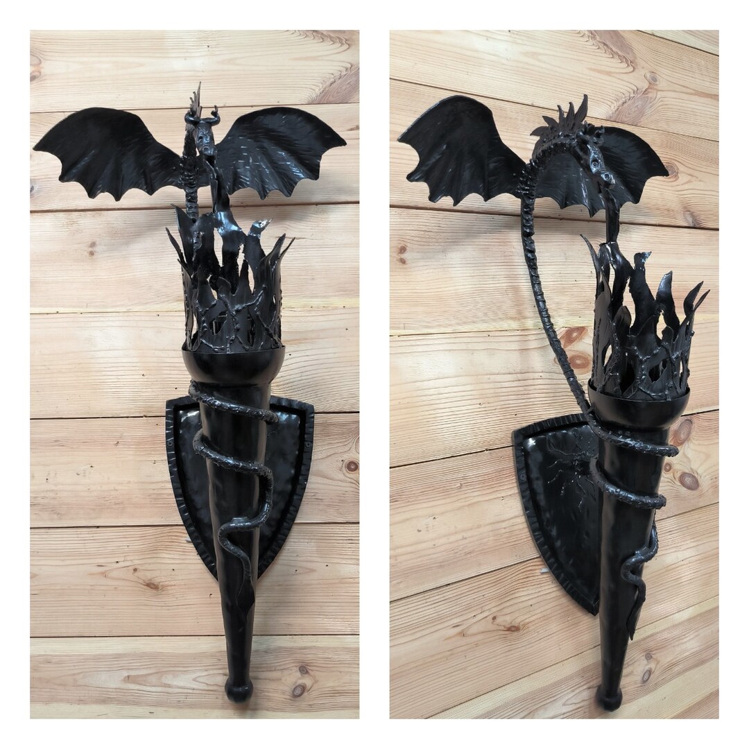 Wall Light, Dragon Light Fixture, Black Metal Sconce, Dragon Torch ...