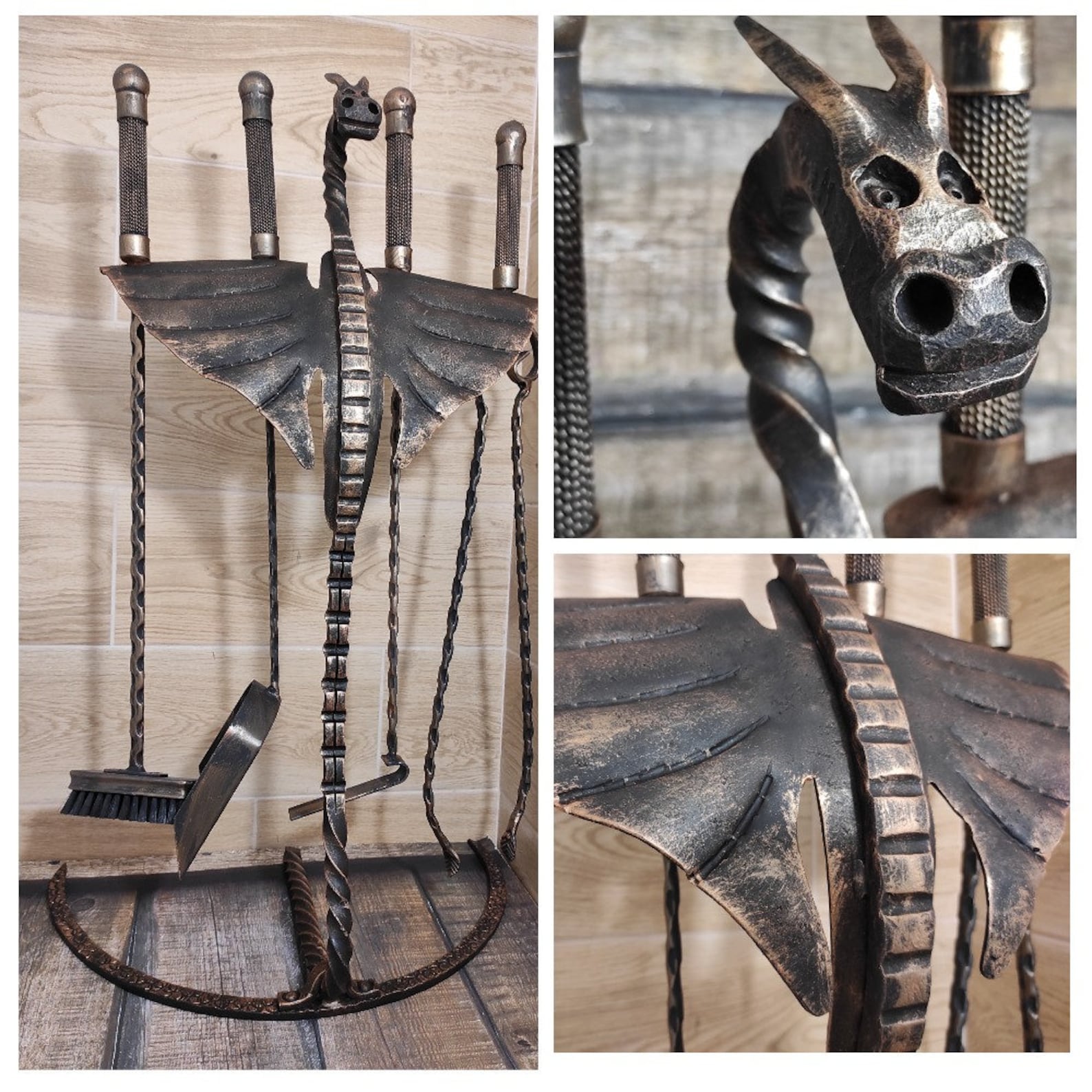 Fireplace Tools. Set From Forged Fire Poker, Fire Tongs, Fire Shovel ...