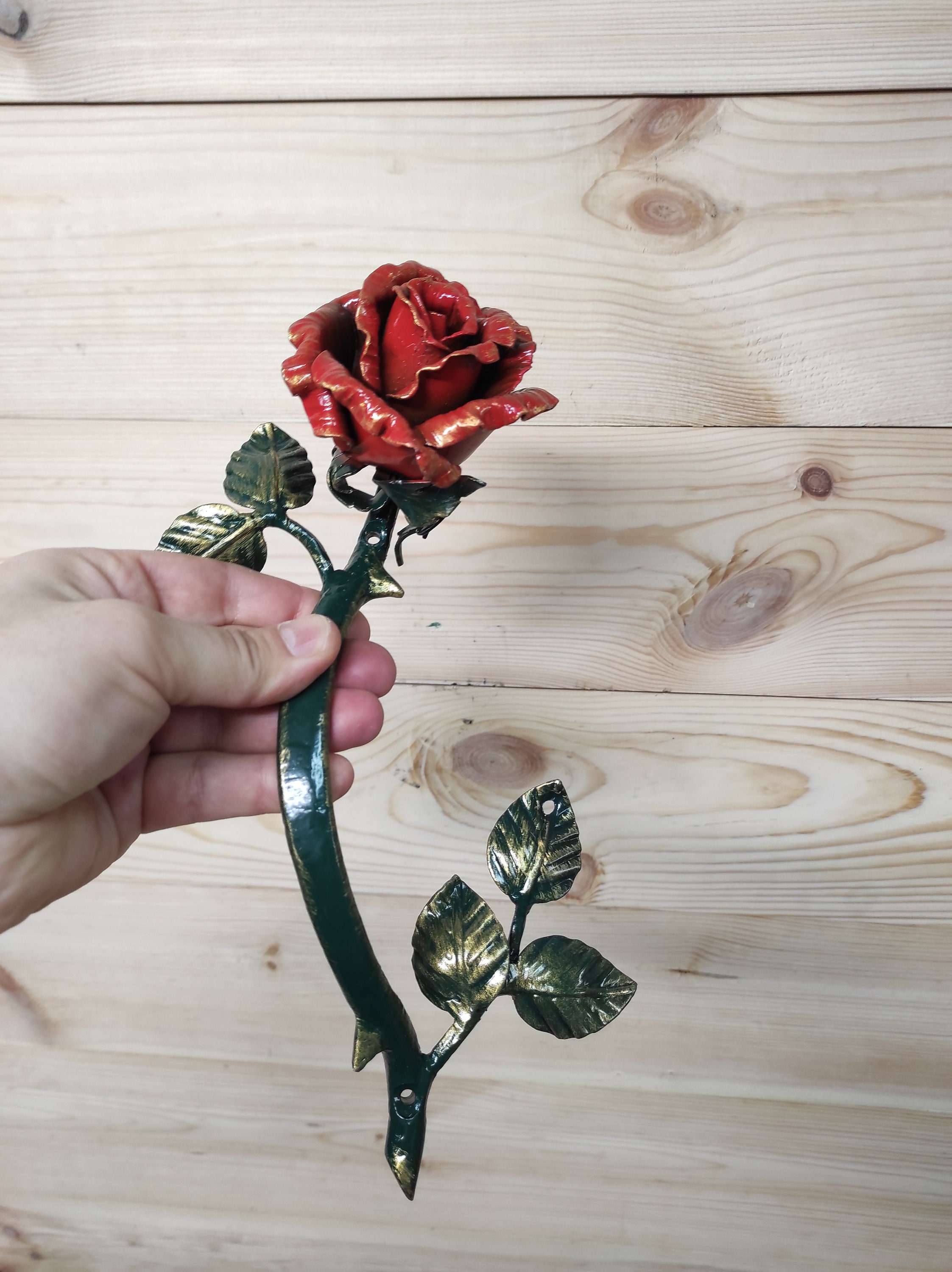 Hand Forged Rose Flower Door Handle - Metal Iron Hardware - Etsy