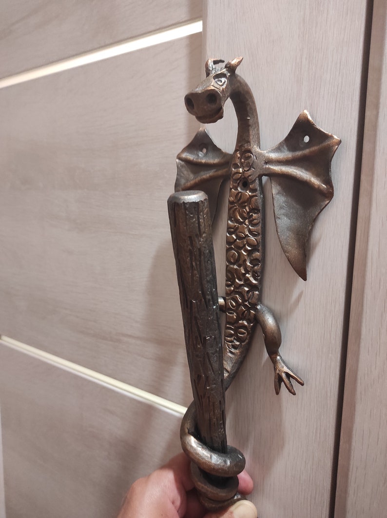 Hand Forged Dragon Door Handle: Medieval Iron Decor - Etsy