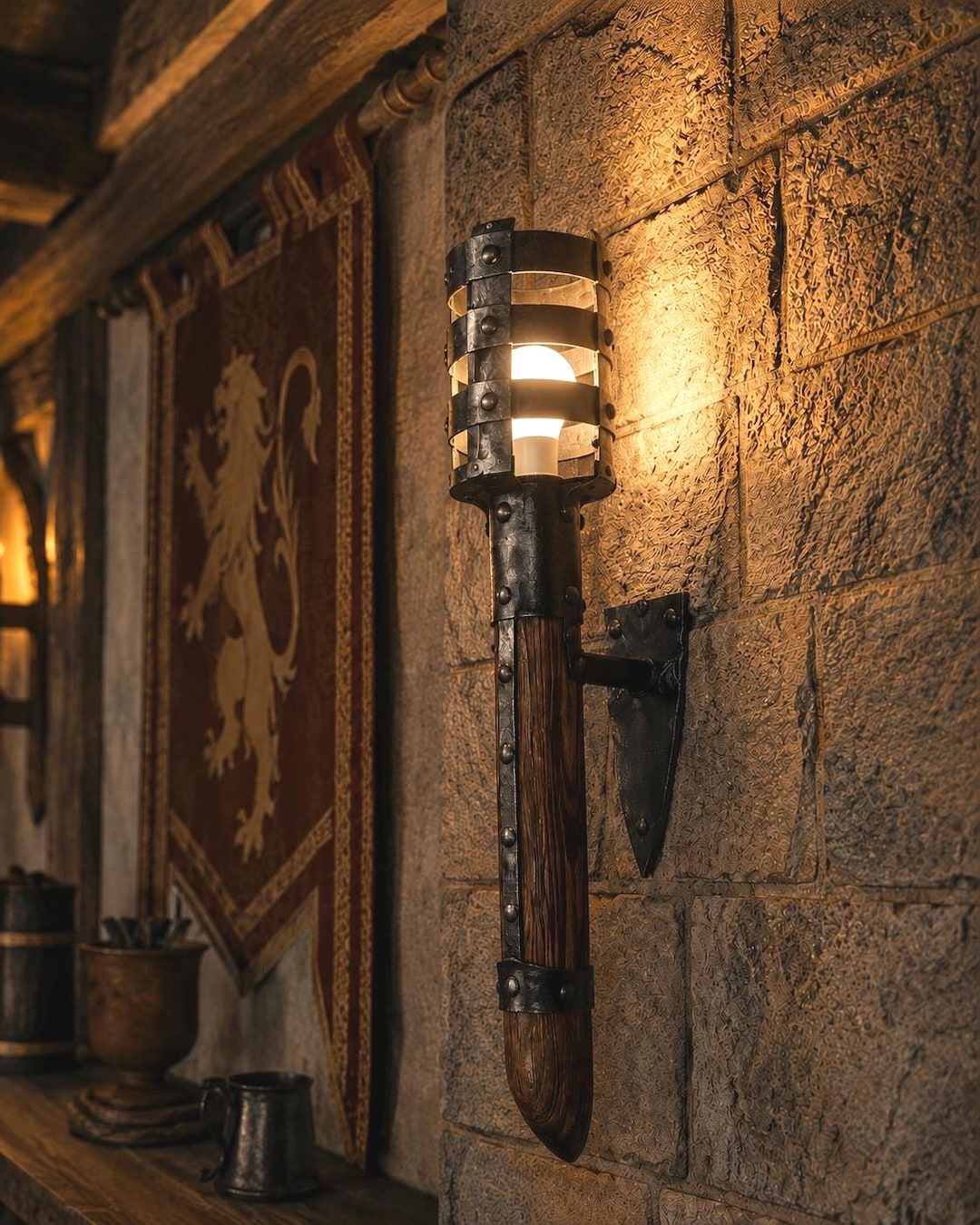Hand Forged Medieval Wall Torch Light – Rustic Iron Lamp for Viking ...