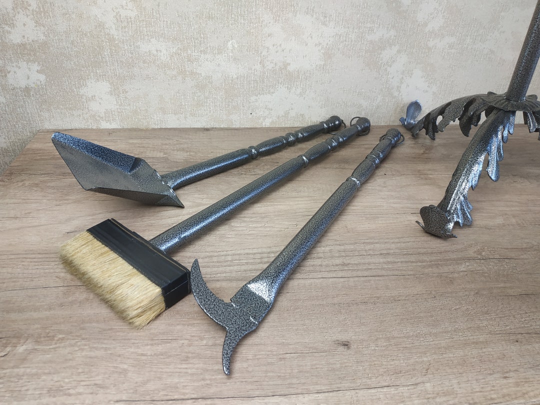 Forged Fireplace Tool Set: Handmade Iron Poker, Shovel & Broom - Etsy