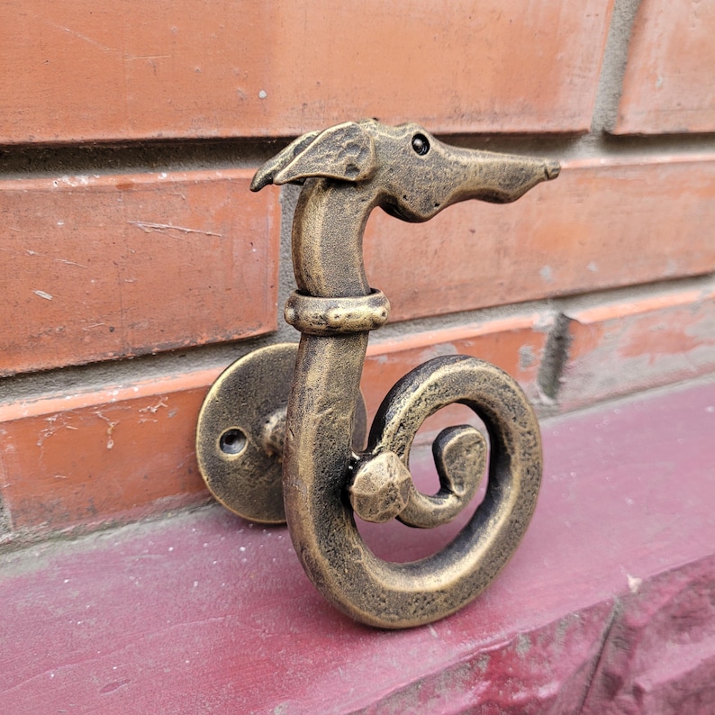 Hand Forged Dog Door Handle – Bronze Patina Iron Door Pull | Rustic ...