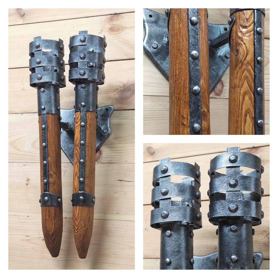 Medieval Torch, Viking Style Wooden Sconce Light Fixture, Wall Lighting ...