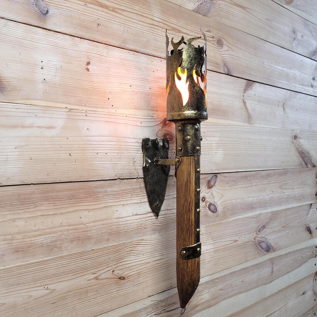 Medieval Wall Torch Sconce Light, Rustic Flame Lantern, Viking Style ...